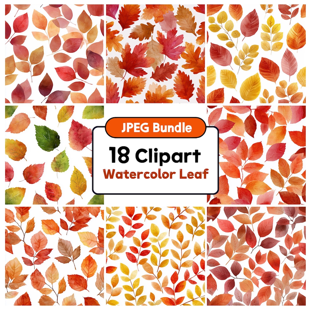 Autumn Watercolor Leaves Clipart Bundle, Fall Foliage JPEG Set ...