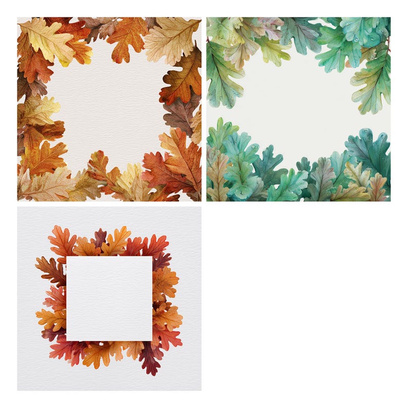 Autumn Oak Leaf Frame Clipart Bundle: Fall Foliage PNG (digital ...