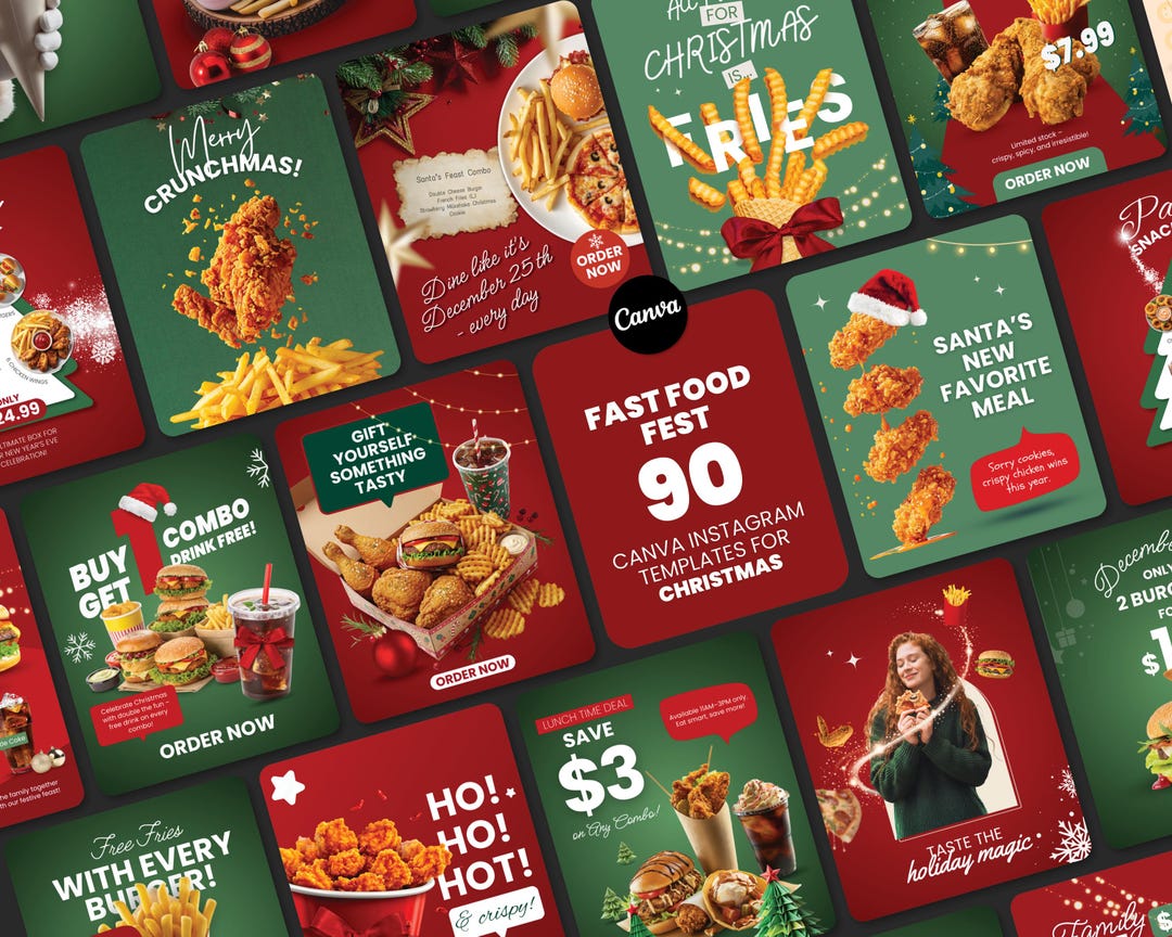 Fast Food Christmas & New Year Canva Templates – Editable on Canva - Etsy