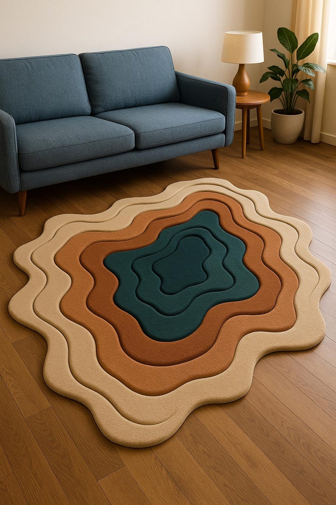 Modern Carpet Amoeba Rug Amoeba Shape Rug Handmade Irregular Rug Teal ...