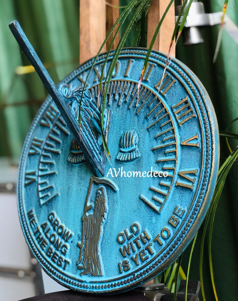 Brass Garden Sundial Verdigris Highlights Engraved Sundial Grow Old ...