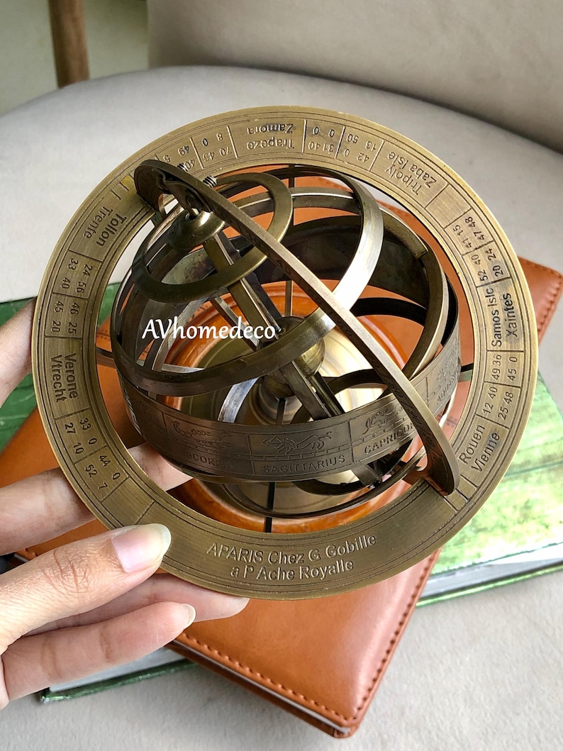 Nautical Sphere Zodiac Engravings Armillary Antique Finish Globe on ...