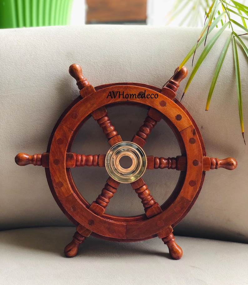 Handcrafted Wooden Ship Wheel - Nautical Wall Decor Sailor's Gifts Ship ...