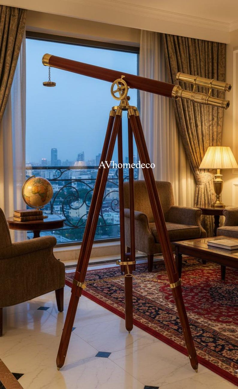 Nautical Floor Standing Solid Brass/leather Griffith Astro Telescope 64 ...