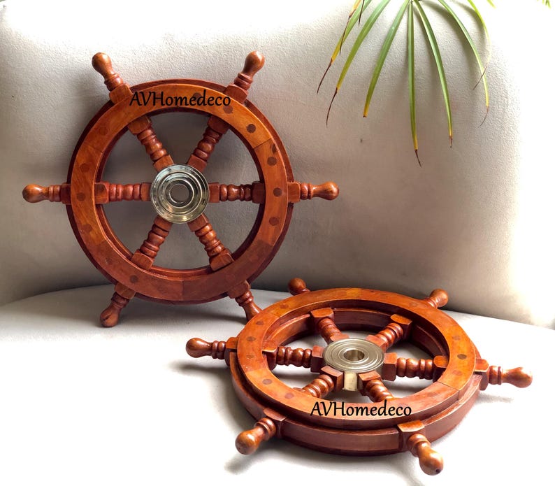 Handcrafted Wooden Ship Wheel - Nautical Wall Decor Sailor's Gifts Ship ...