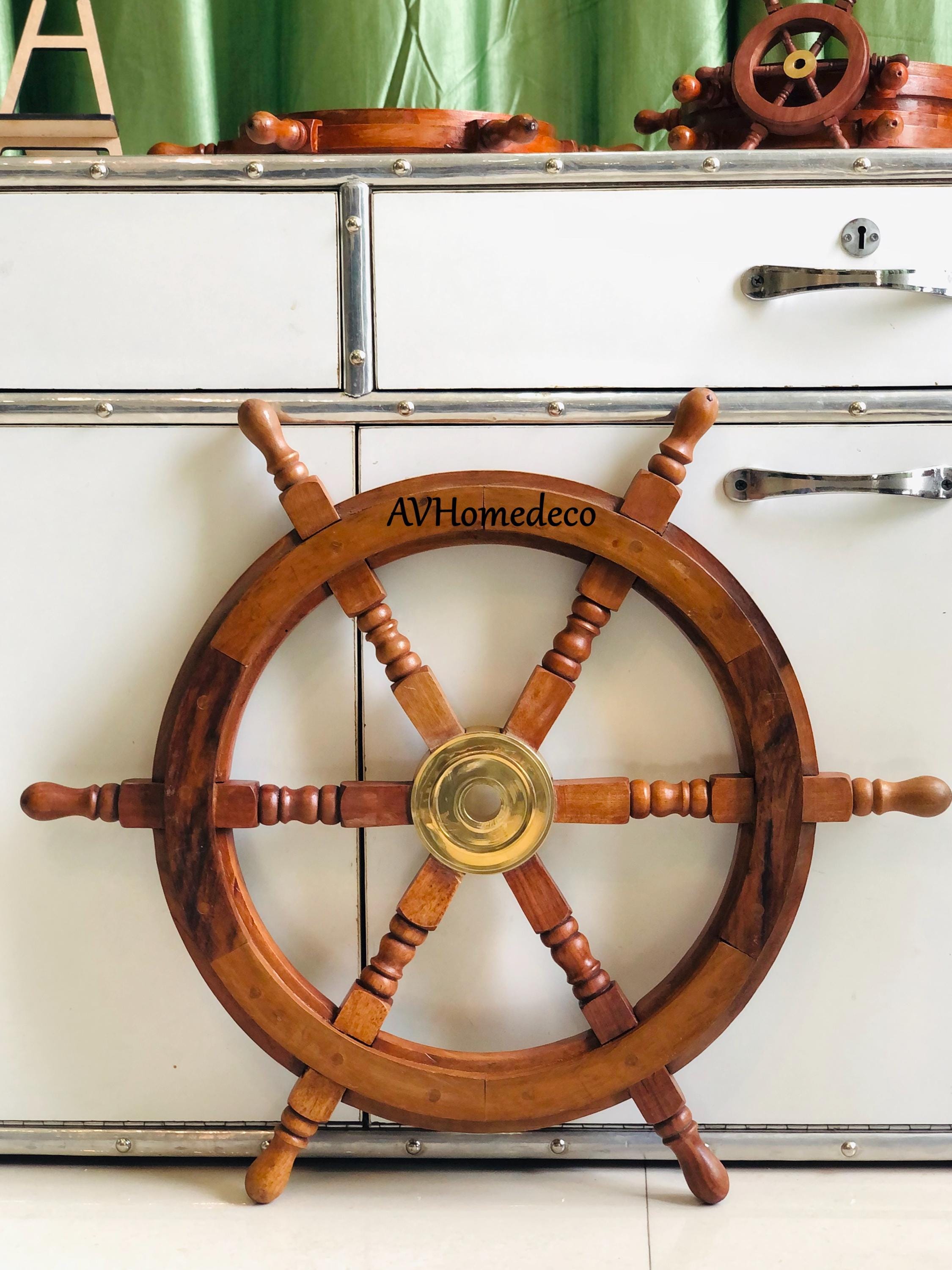 Handcrafted Wooden Ship Wheel - Nautical Wall Decor Sailor's Gifts Ship ...