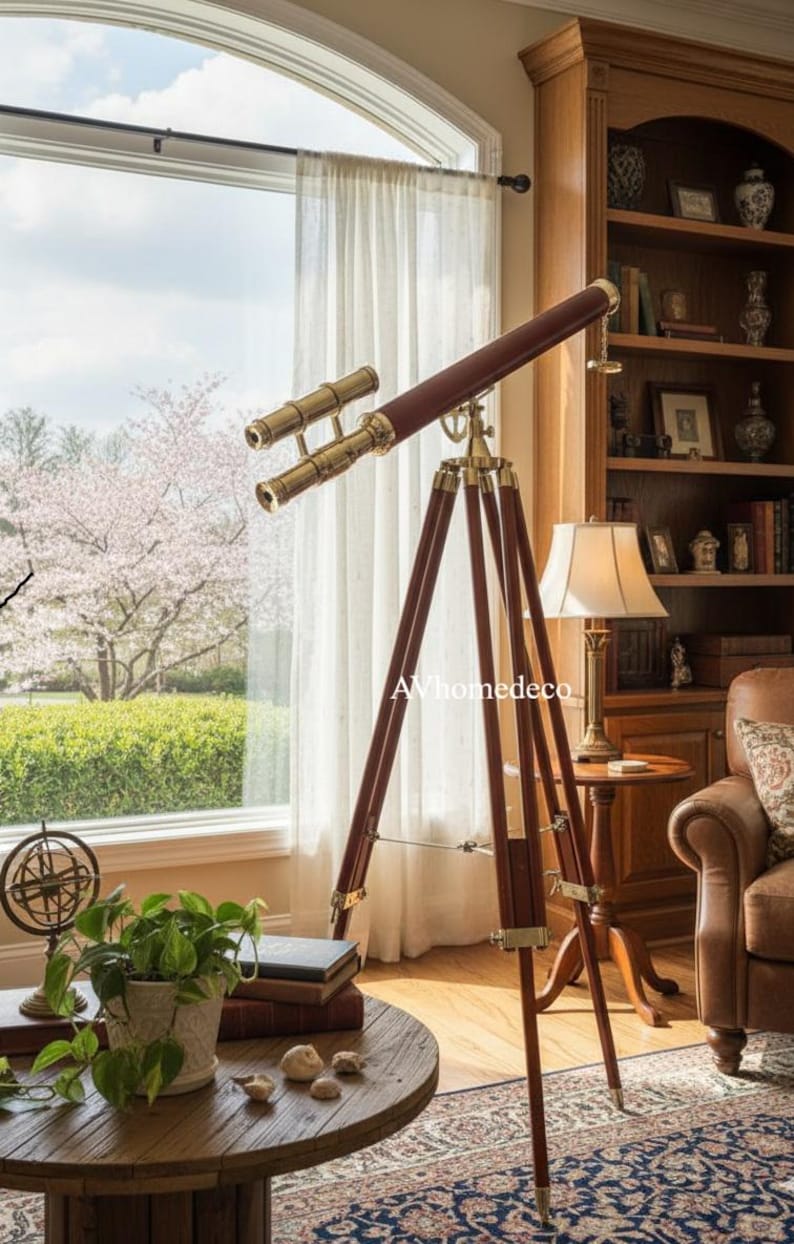 Nautical Floor Standing Solid Brass/leather Griffith Astro Telescope 64 ...