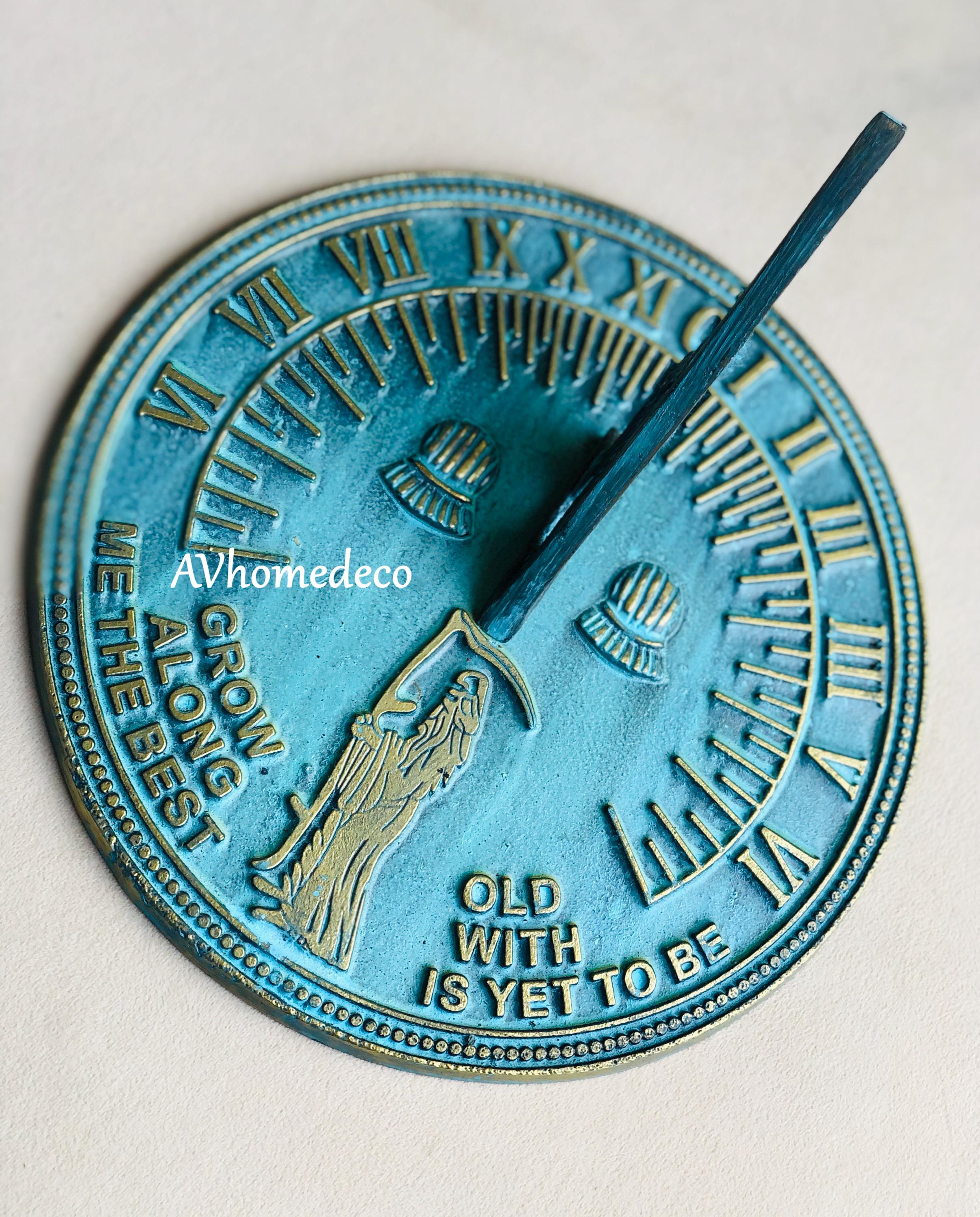 Brass Garden Sundial Verdigris Highlights Engraved Sundial Grow Old ...