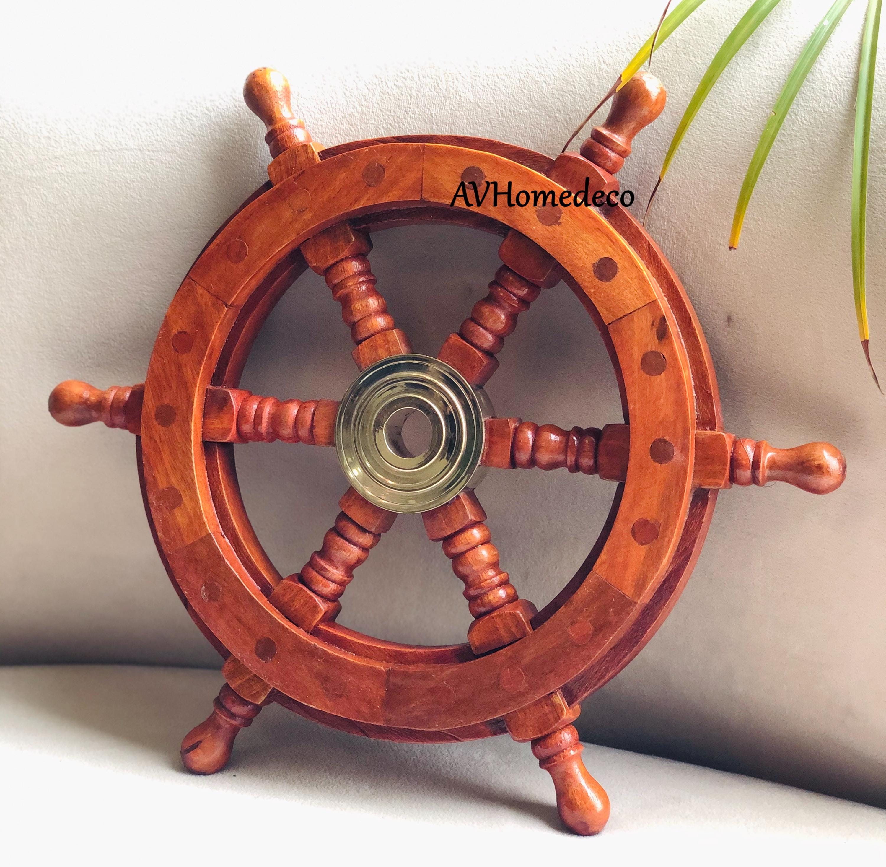 Handcrafted Wooden Ship Wheel - Nautical Wall Decor Sailor's Gifts Ship ...