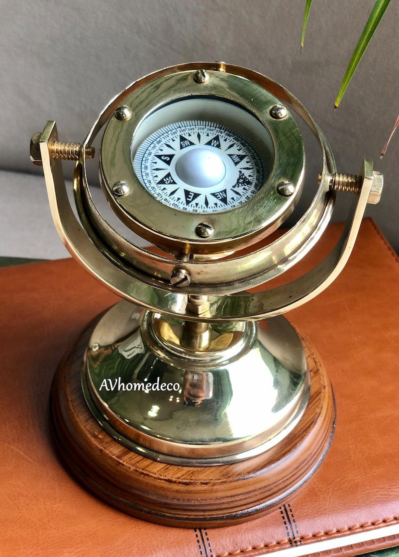 Brass Gimbal Compass Vintage Ship's Binnacle Gimballed Nautical Decor ...