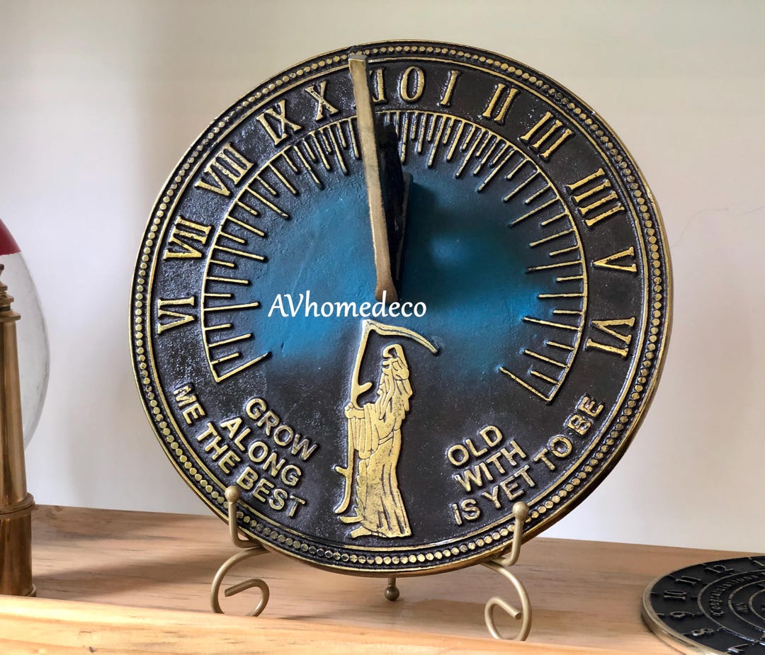 Brass Garden Sundial Father Time Verdigris Highlights, Engraved Grow ...