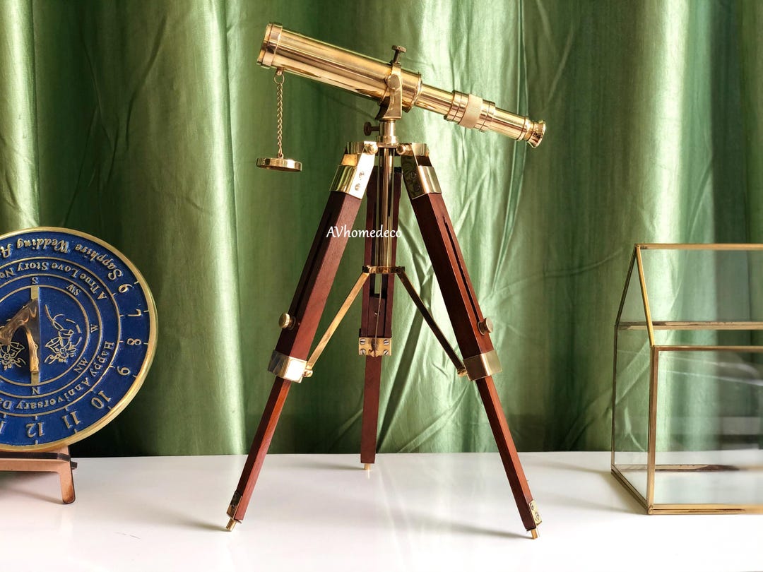 Brass Tripod Telescope Tabletop Decor Vintage Style Nautical Collection ...