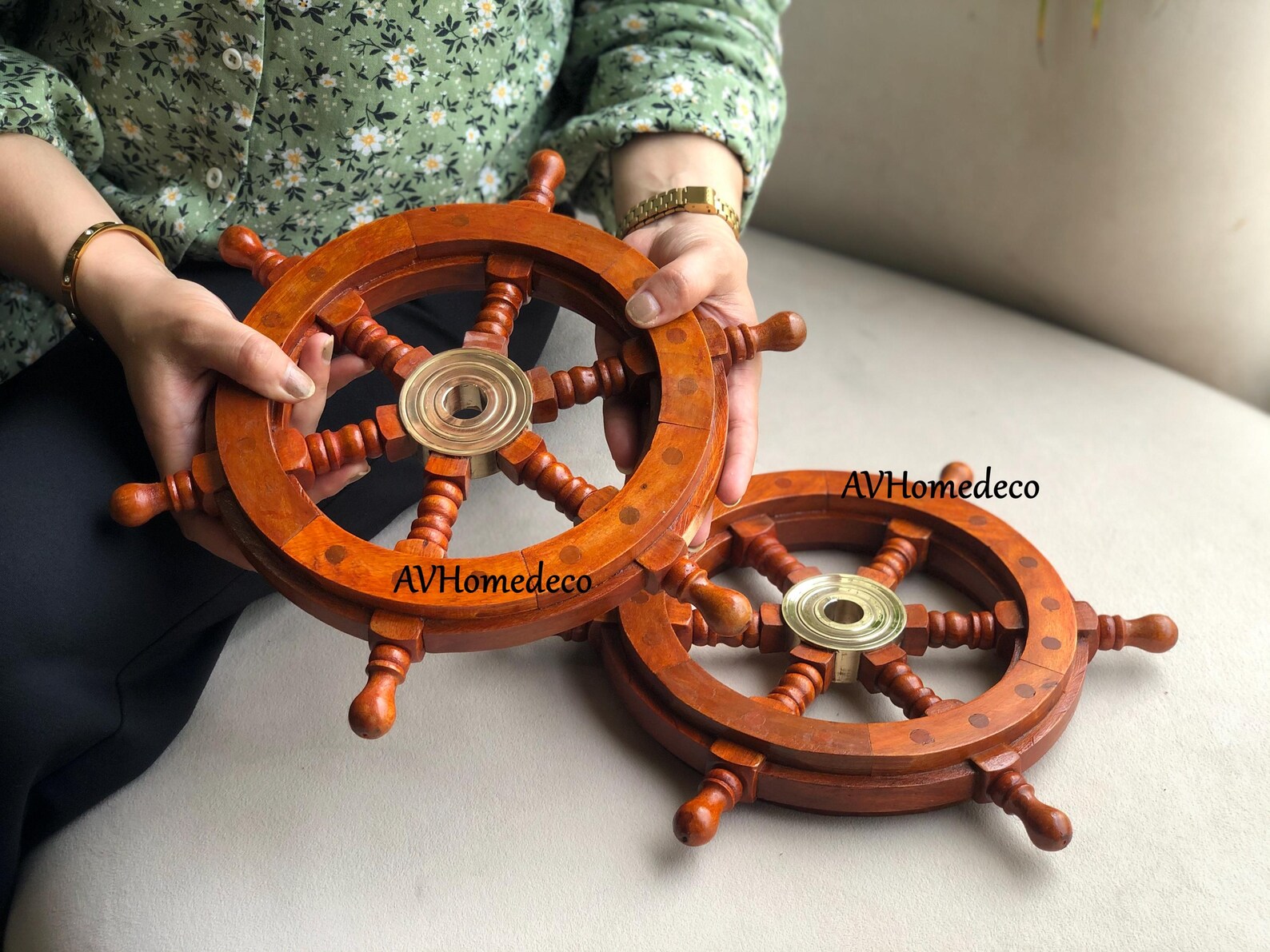 Handcrafted Wooden Ship Wheel - Nautical Wall Decor Sailor's Gifts Ship ...