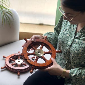 Handcrafted Wooden Ship Wheel - Nautical Wall Decor Sailor's Gifts Ship ...