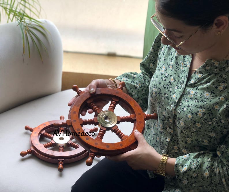 Handcrafted Wooden Ship Wheel - Nautical Wall Decor Sailor's Gifts Ship ...