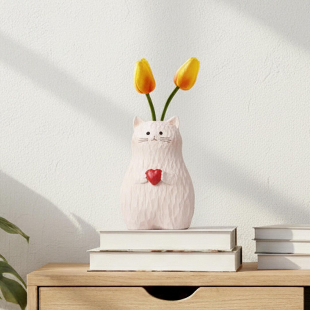 Cat Shaped Vase With Heart – Cute Cat Planter for Succulents, Flowers ...