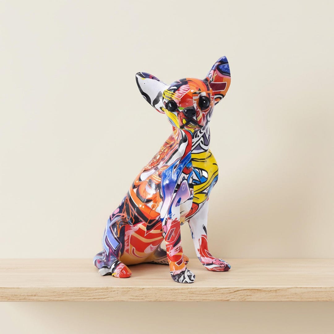 Graffiti Chihuahua Sculpture Figurine, Colorful Dog Statue, Modern ...