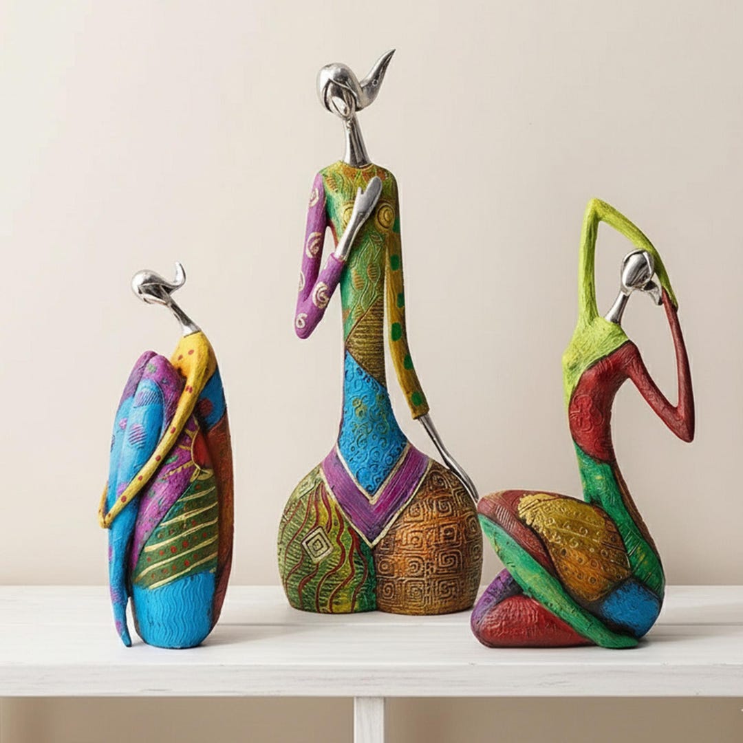 Abstract Art Woman Sculpture Resin Statue - Colorful Figurine Home ...