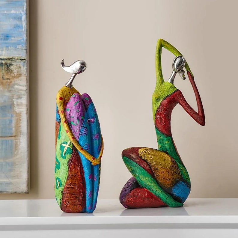 Abstract Art Woman Sculpture Resin Statue - Colorful Figurine Home ...