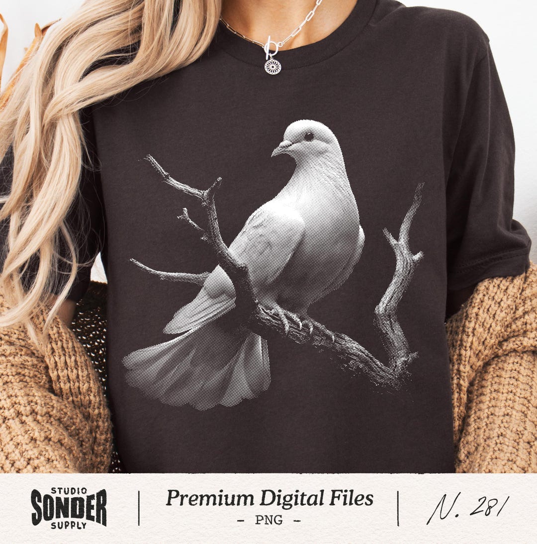 White Dove Halftone PNG Nature Wildlife Illustration on Tree Branch ...