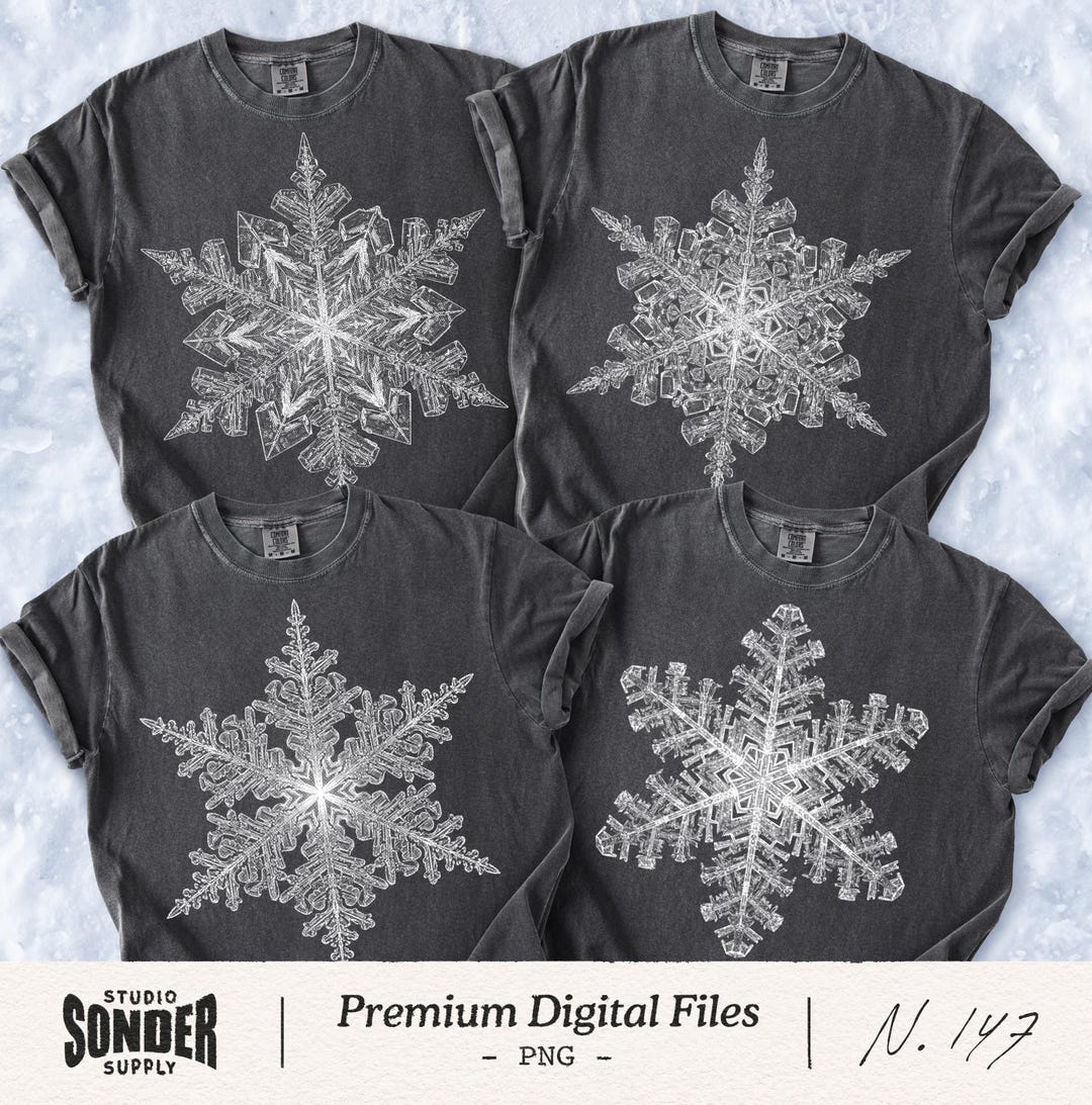 Snowflake PNG Bundle, Realistic Ice Crystal Design, Winter Shirt PNG ...