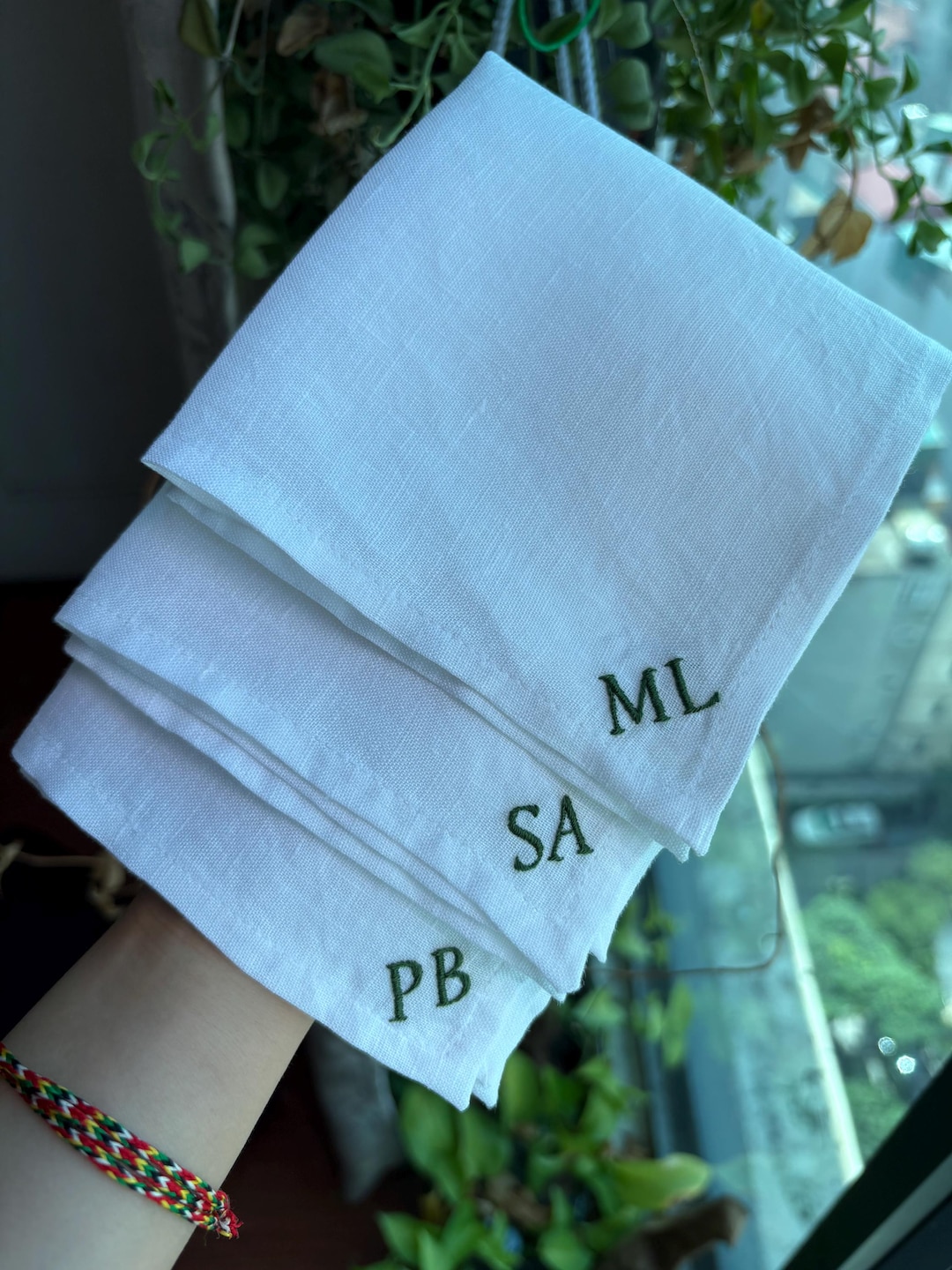 Embroidered Natural Linen Handkerchief, Monogrammed Linen Pocket Square ...