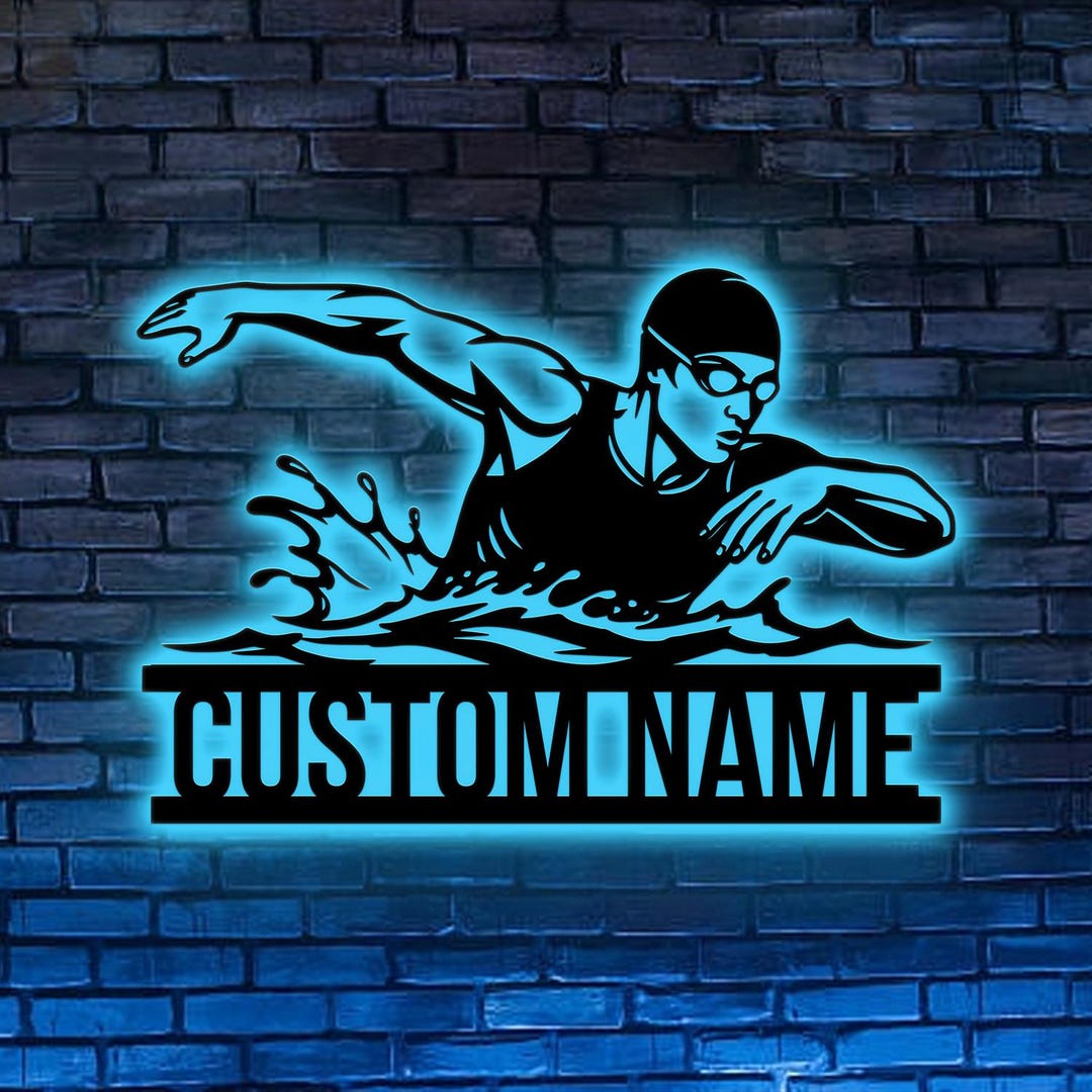 Personalized Swimmer Metal Wall Art With LED Lights | Custom Name ...