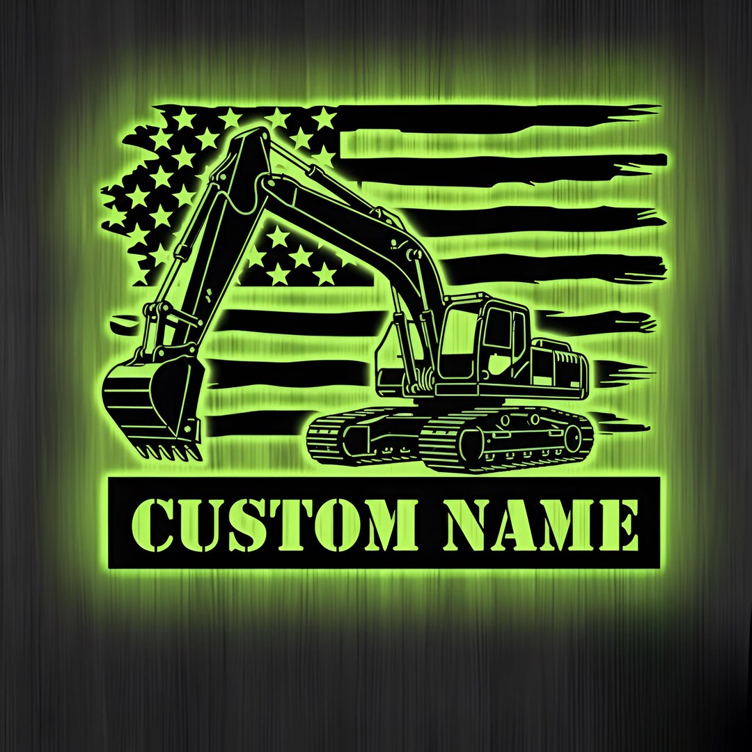 Custom Excavator LED Metal Sign, Custom Name Construction Light, Heavy ...