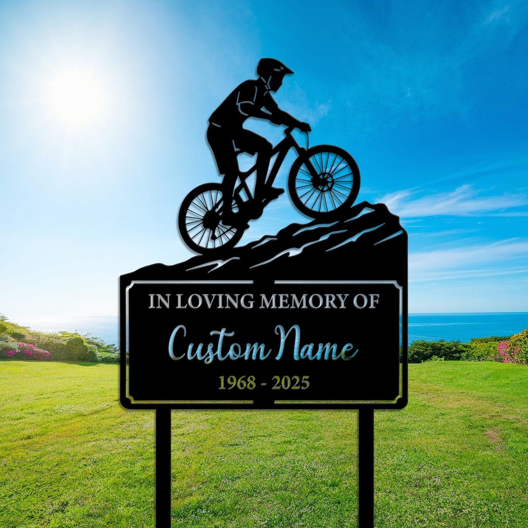 Personalized Mountain Biker Memorial Garden Stake, Custom Name Grave ...