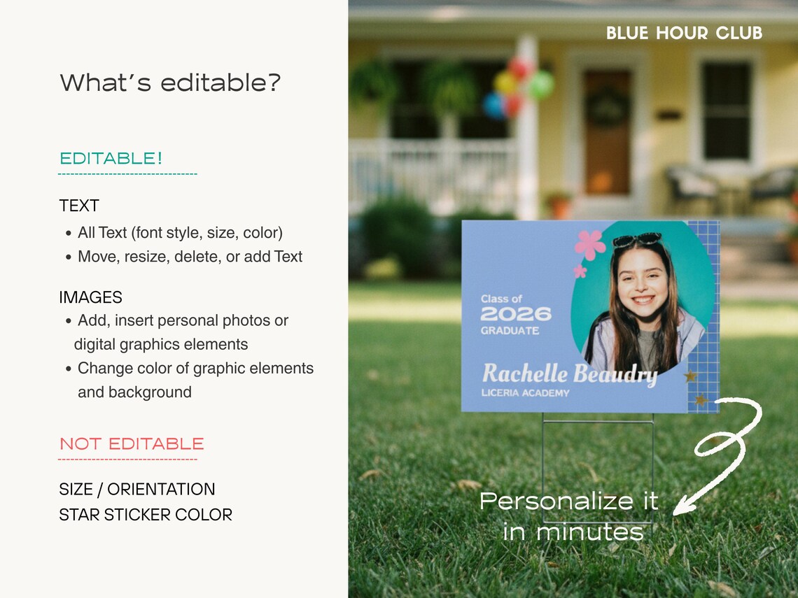 Graduation Yard Sign Canva Template | Class 2026 Retro Pop Pink Orange ...