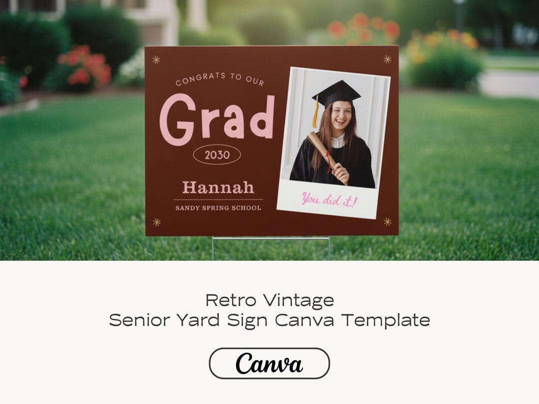 Polaroid Photo Graduation Yard Sign | Editable Vintage Red Frame Senior ...