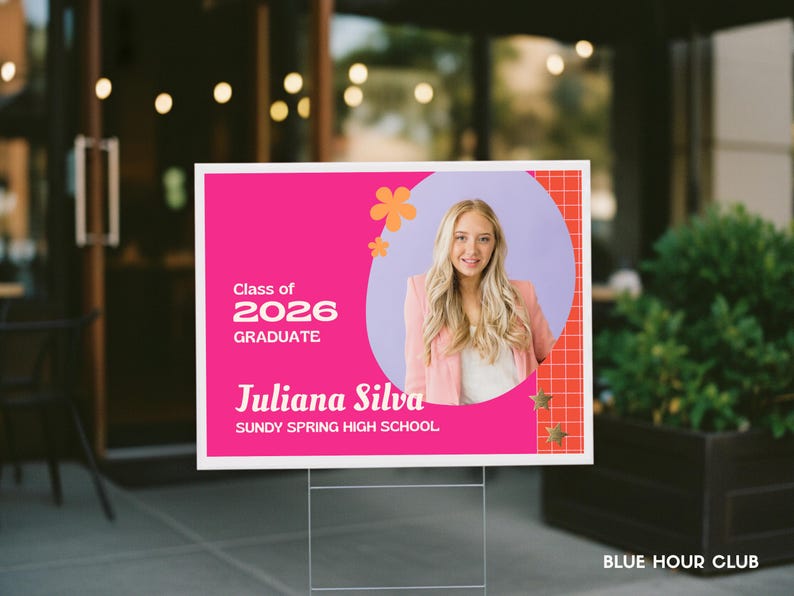 Graduation Yard Sign Canva Template | Class 2026 Retro Pop Pink Orange ...