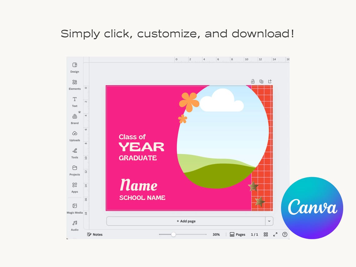 Graduation Yard Sign Canva Template | Class 2026 Retro Pop Pink Orange ...