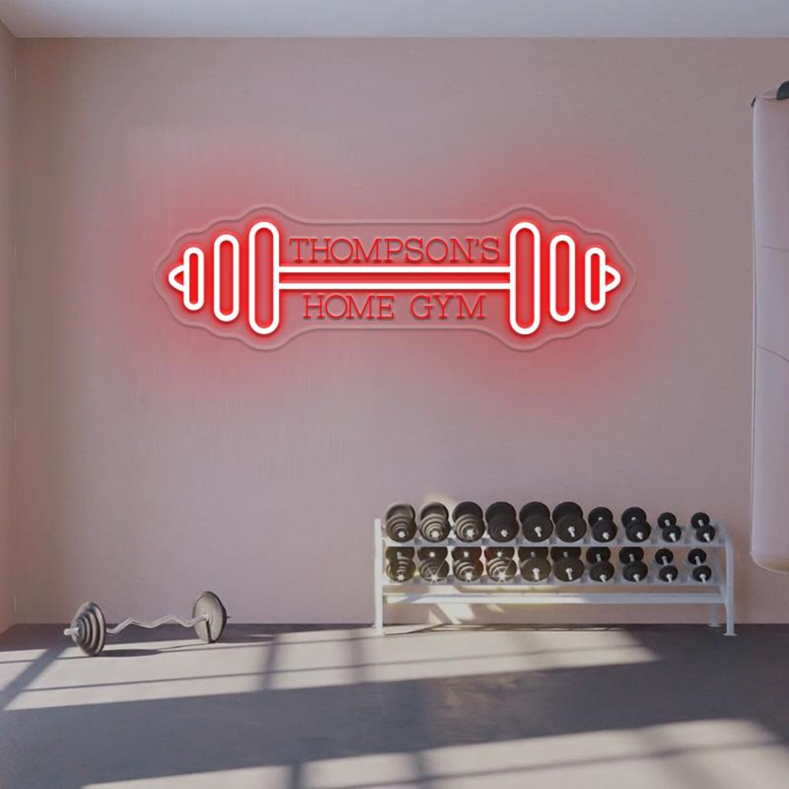 Custom Name Home Gym Neon Sign,customs Name Sign,kate's Gym,dumbbell ...