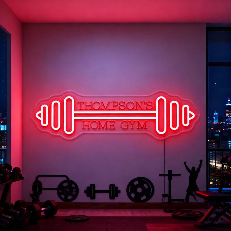 Custom Name Home Gym Neon Sign,customs Name Sign,kate's Gym,dumbbell ...