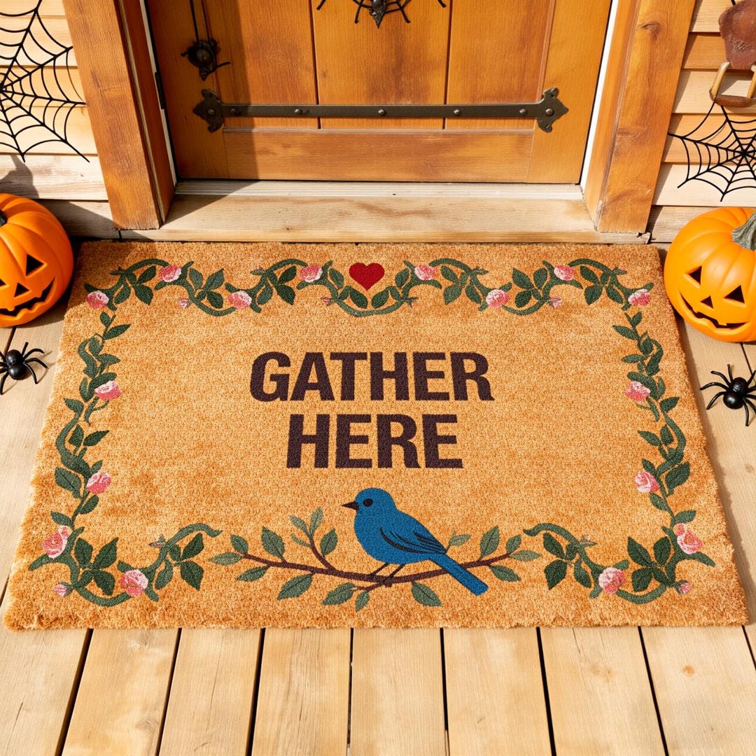 Boho Floral Welcome Doormat,bird Welcome Mat,floral Door Mat,wildflower ...
