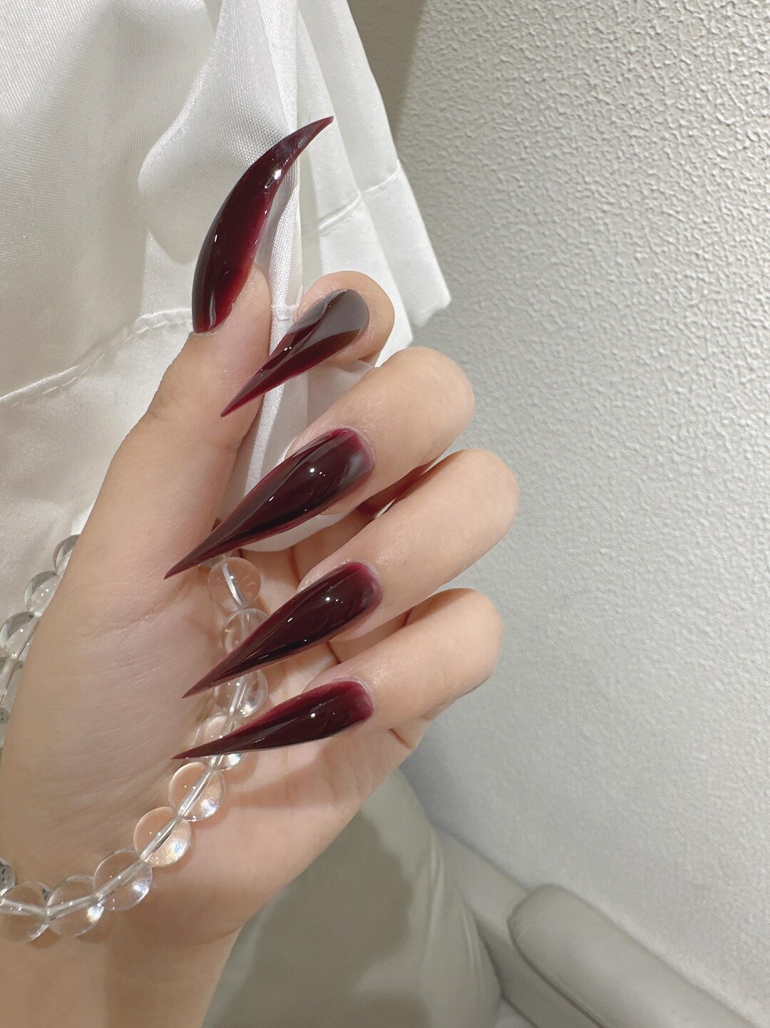 Deep Red Long Dragon Claw Press on Nails Glossy Blood Red Vampire Claw ...