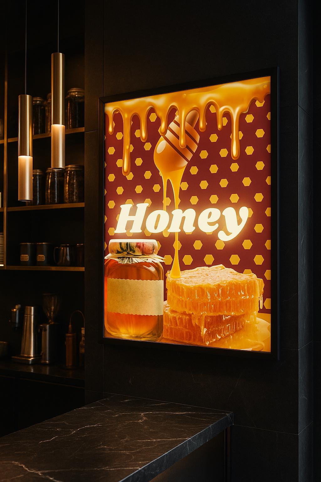 Honey Wall Art Template| Rustic Kitchen Print | Golden Honeycomb & Jar ...