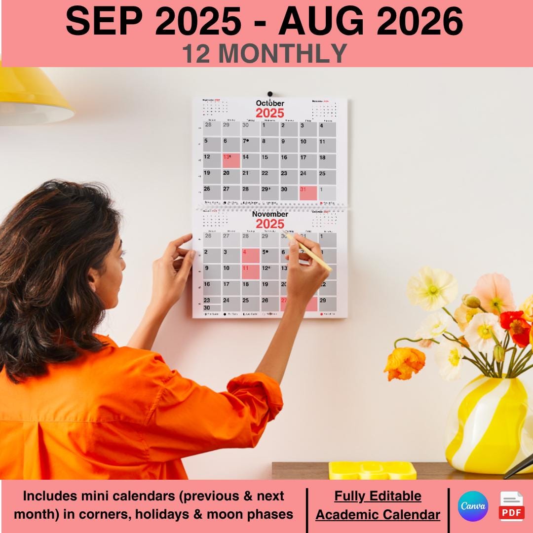 2025–2026 Academic Calendar Printable & Digital | Editable PDF ...
