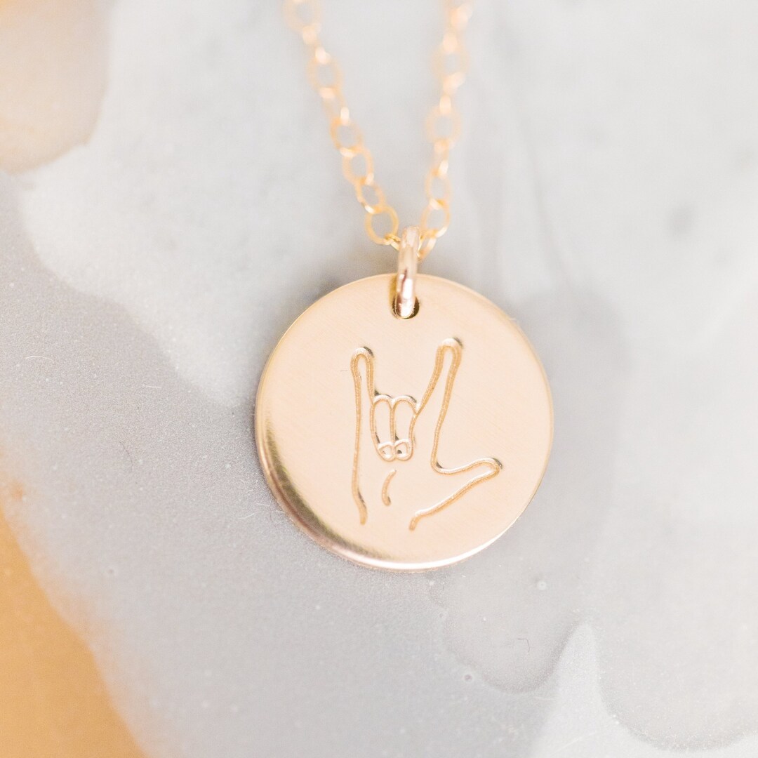 ASL I Love You Necklace Hand Stamped, Sign Language Jewelry, Gold ...