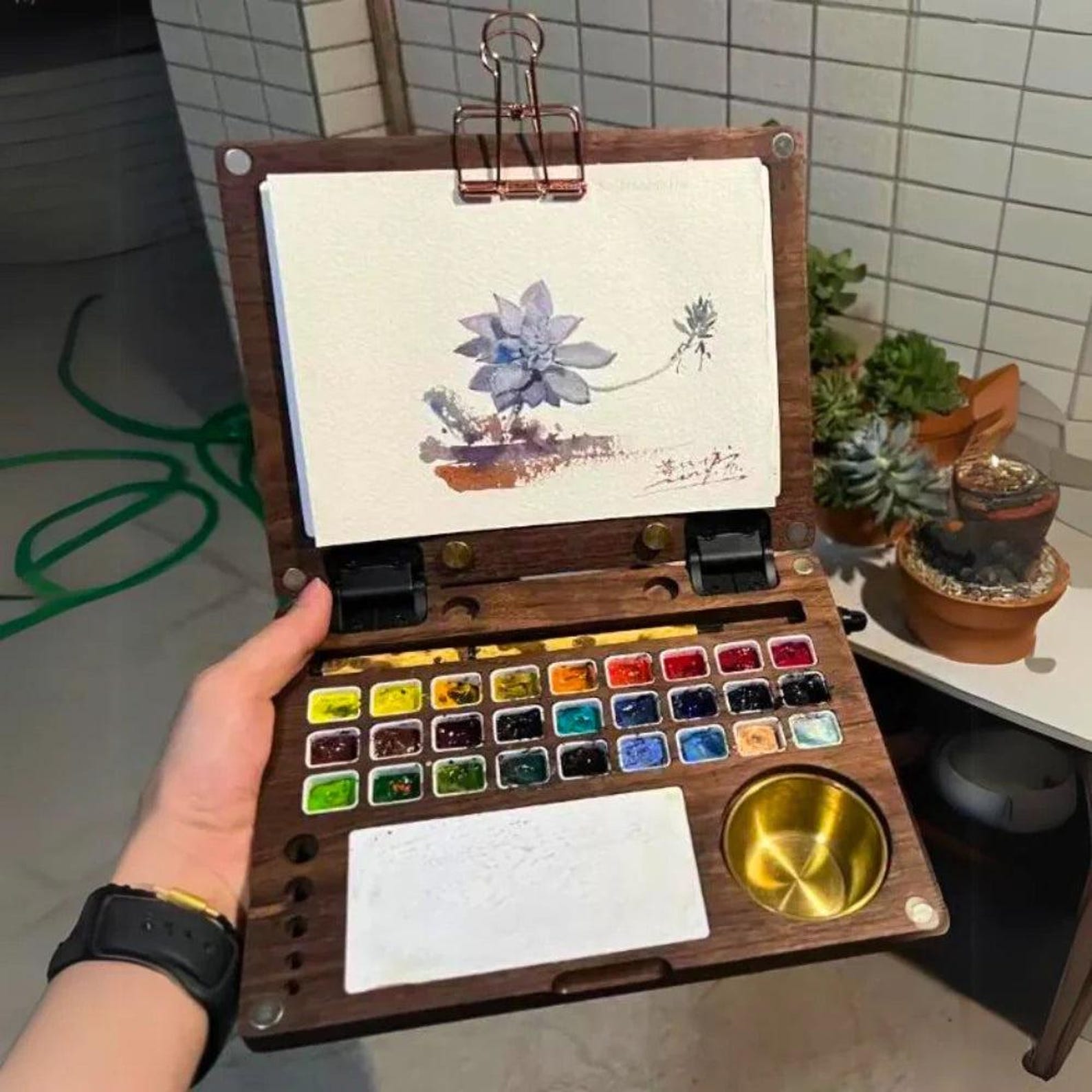 Portable Easel With Folding Watercolor Palette | Travel Paint Box ...