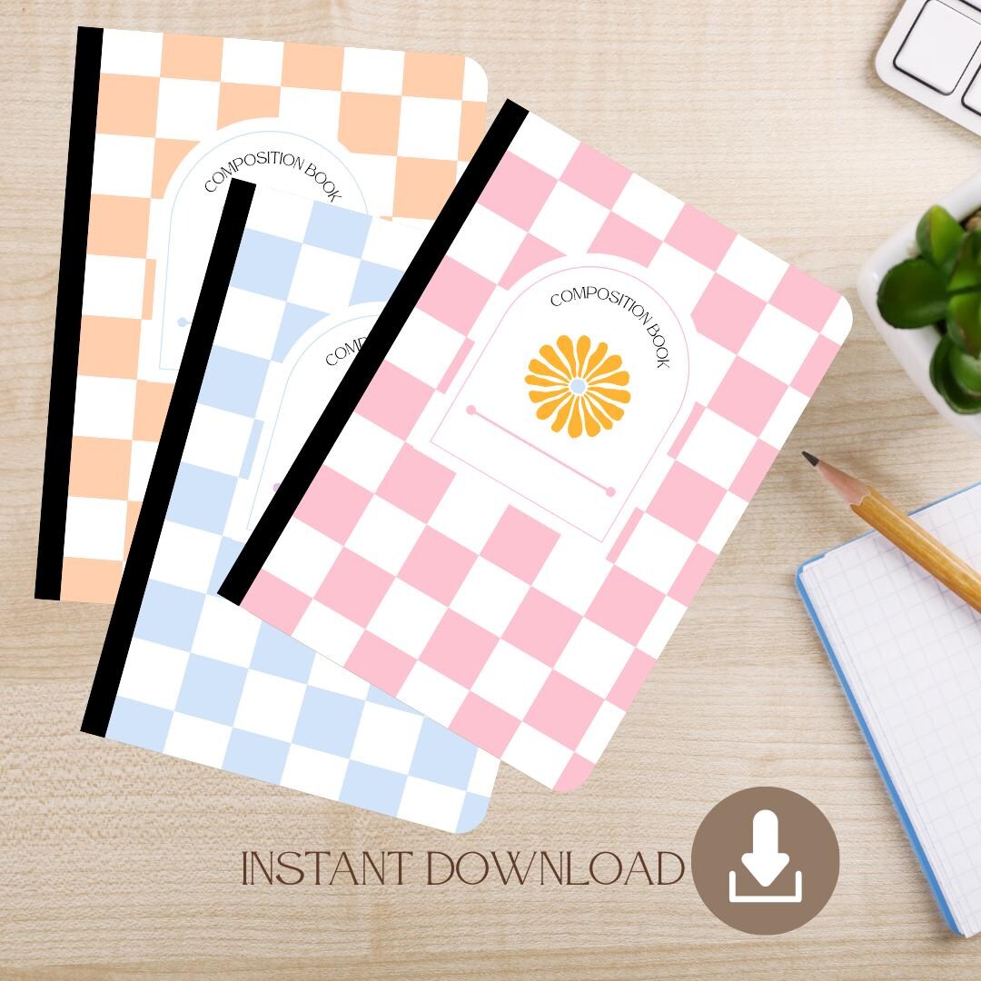 Colorful Checkered Digital Composition Notebook Cover - Etsy