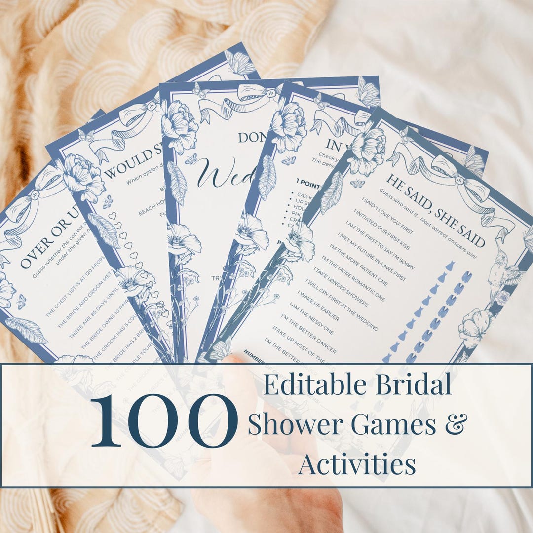 100 Blue Toile Bridal Shower Game Bundle: Vintage Floral Games (canva ...