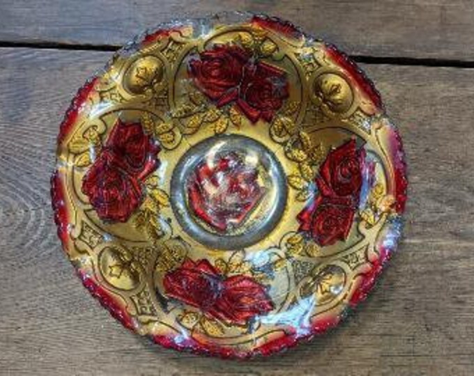Vintage Goofus Glass Red and Gold Bowl - Etsy