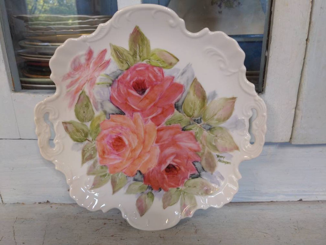 Scalloped Handpainted Rose Plate - Etsy
