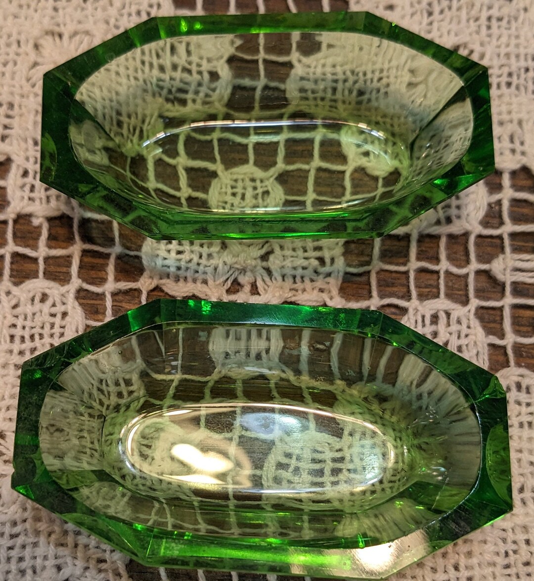 Two Green Depression Glass Salt Dips - Etsy
