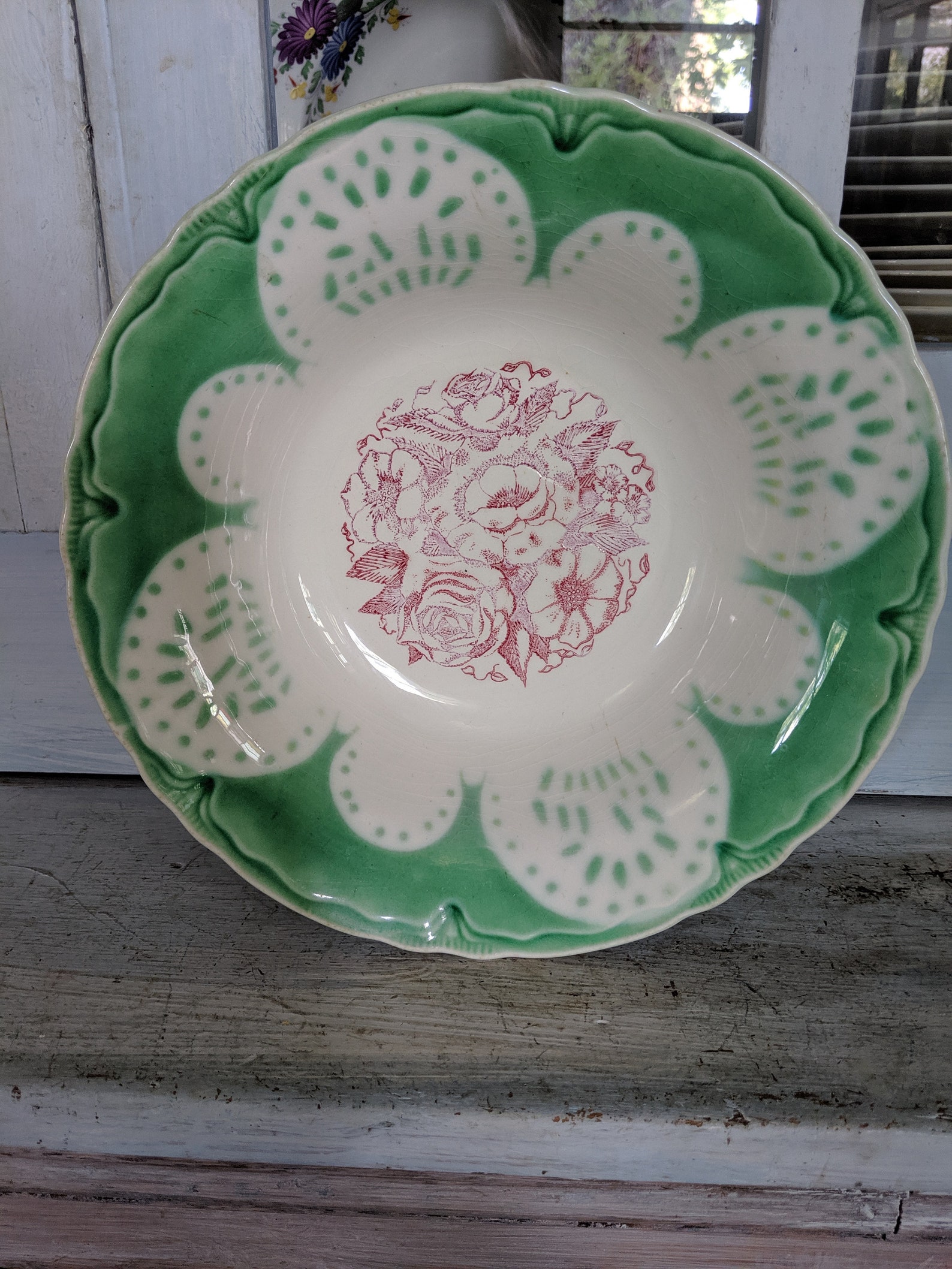 Vintage Green and Pink Pretty Bowl - Etsy