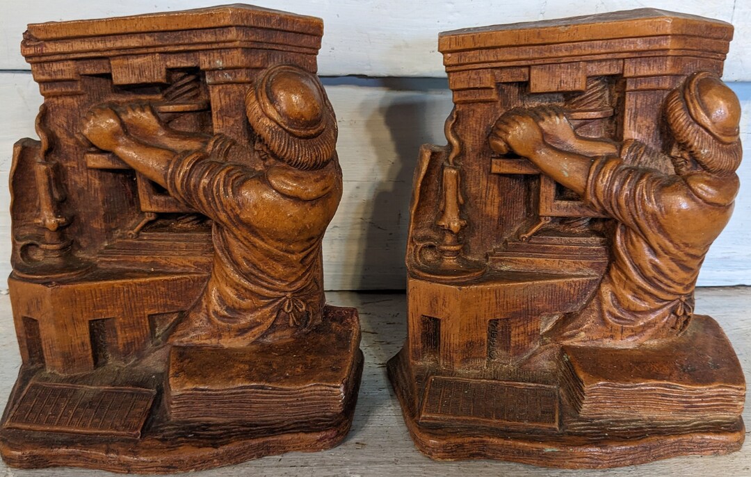 Vintage Syroco Wood Monk Bookends - Etsy