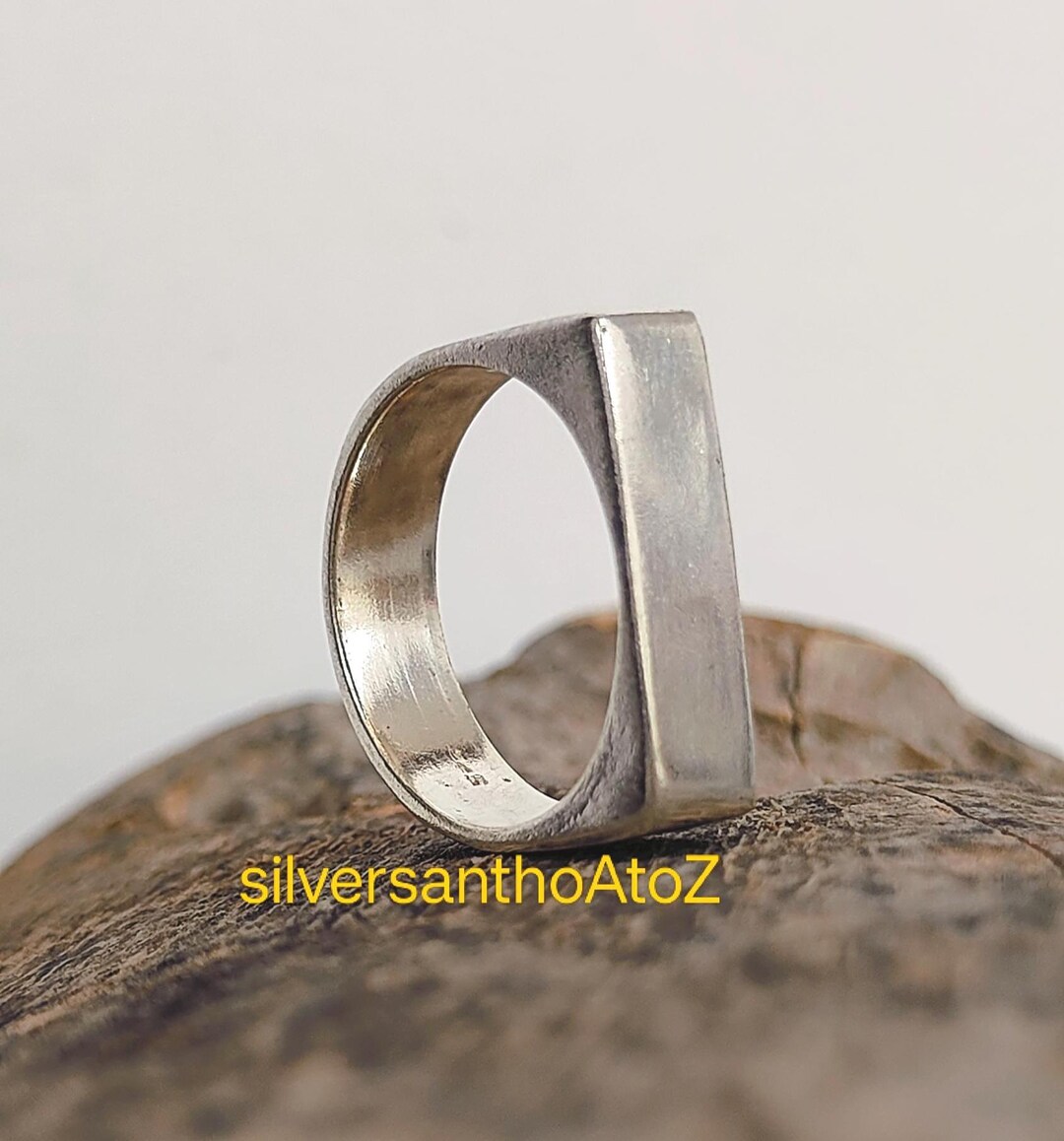 Sterling Silver Square Signet Ring, Thick Wide Band, Unisex - Etsy