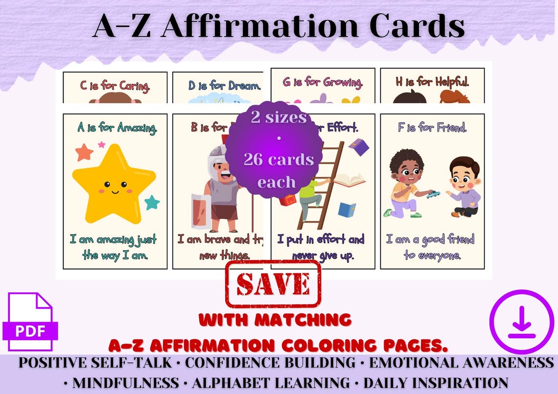 ABC Affirmation Cards: Positive Alphabet for Kids (printable Digital ...